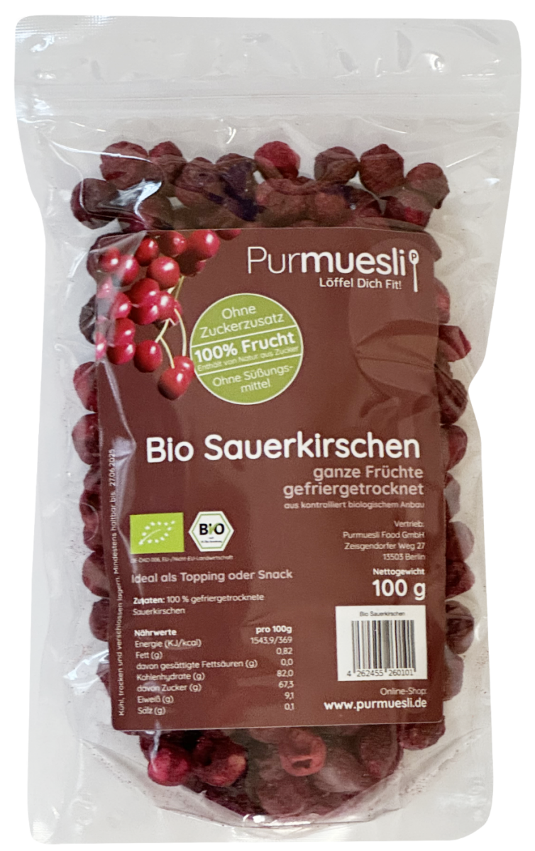 Bio Sauerkirschen gefriergetrocknet 100g - Purmuesli - Purmuesli - Bi ...